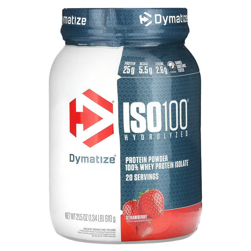 PROTEIN POWDER ISO 100 HYDROLYZED STRAWBERRY 610G DYMATIZE – massnacks